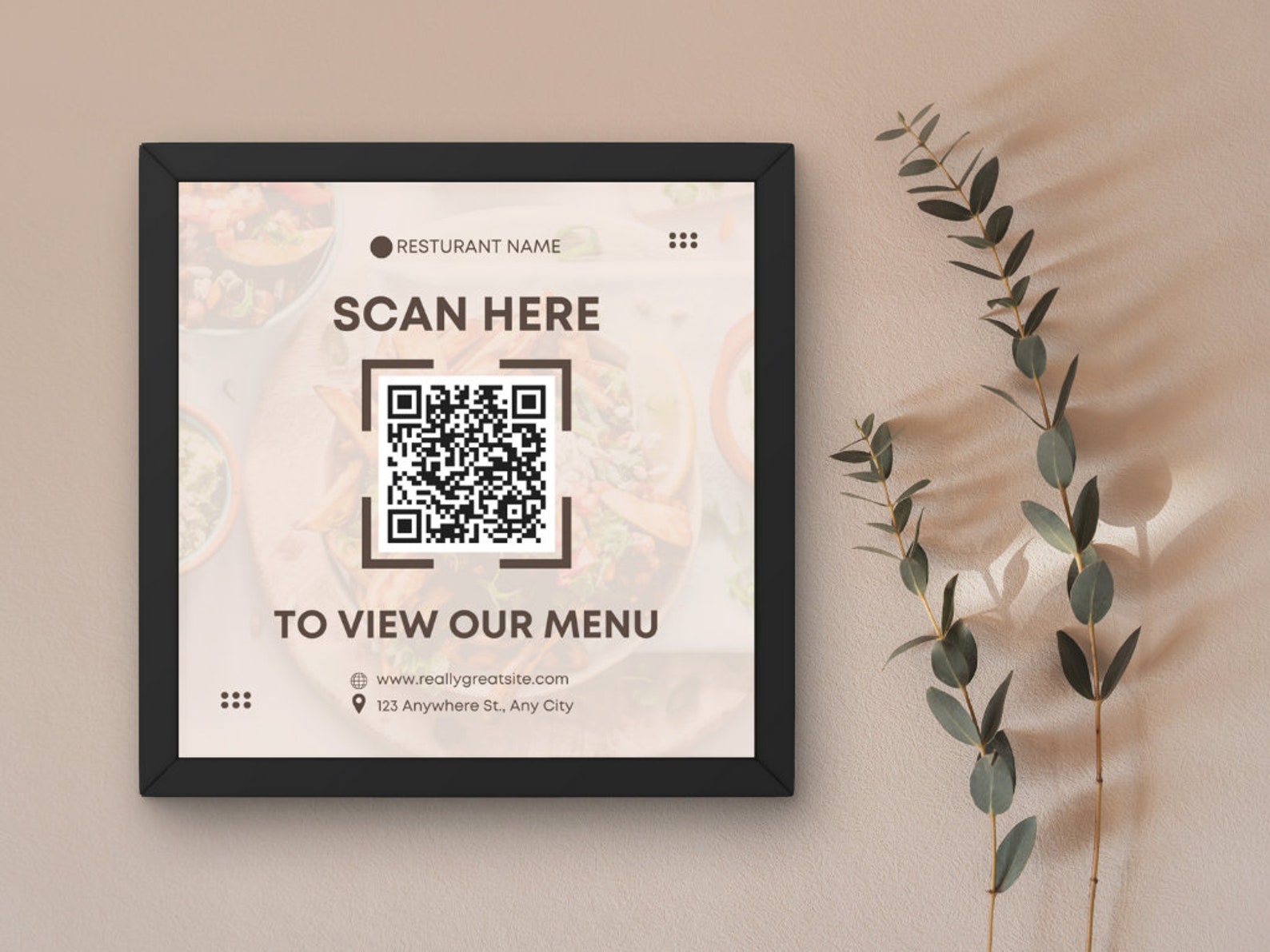 Printable Menu QR Code Sign Template, Editable Scan to View Menu Sign, Instant Download, Minimal ...