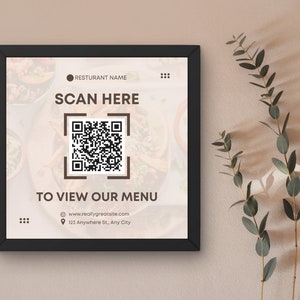 Printable Menu QR Code Sign Template, Editable Scan to View Menu Sign, Instant Download, Minimal ...