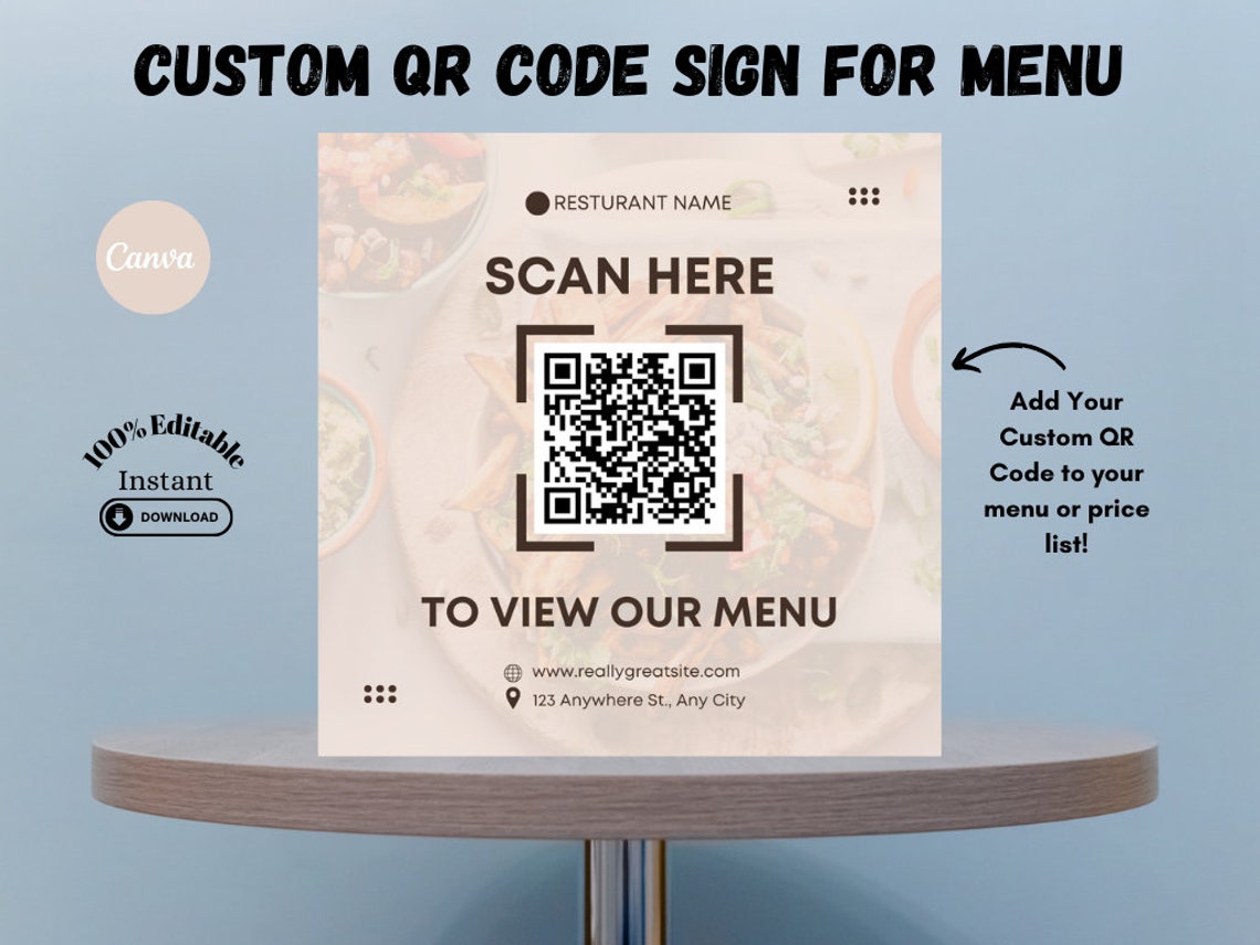 Printable Menu QR Code Sign Template, Editable Scan to View Menu Sign ...
