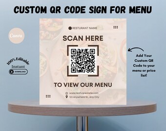 Printable Menu & Price List QR Code Sign Template, Scan to View Menu ...