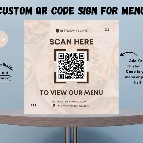 Printable Menu & Price List QR Code Sign Template, Scan to View Menu Sign, Instant Download ...