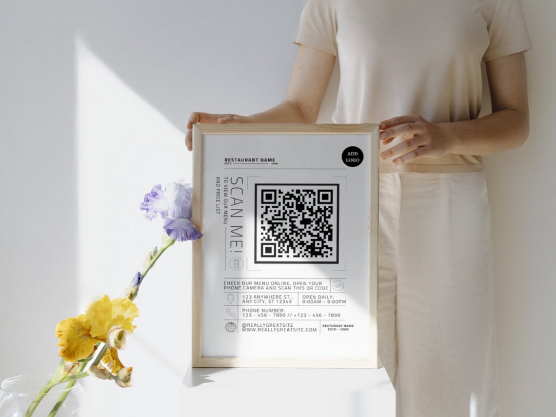 Printable Menu & Price List QR Code Sign Template, Scan to View Menu ...