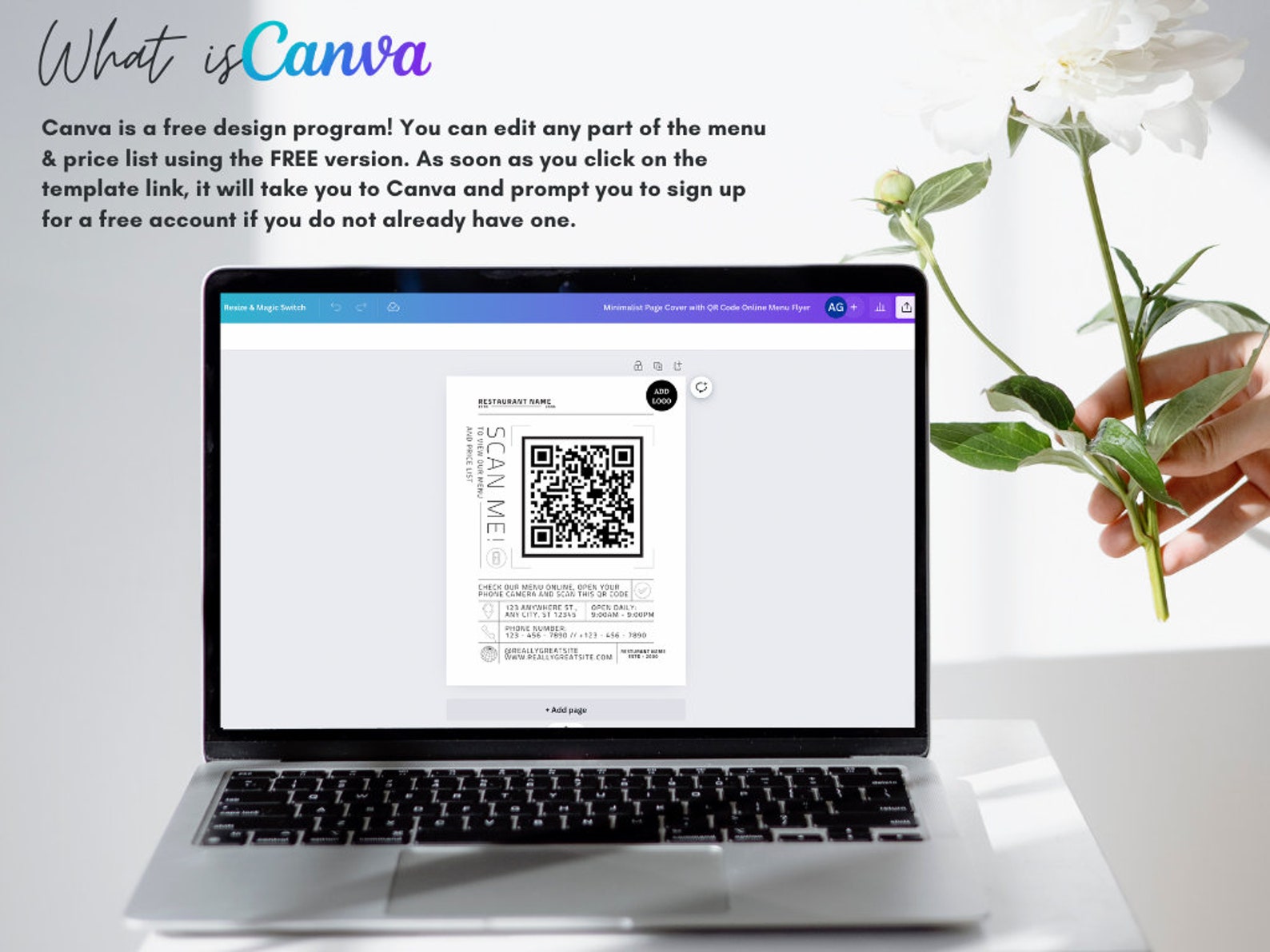 Printable Menu & Price List QR Code Sign Template, Scan to View Menu ...