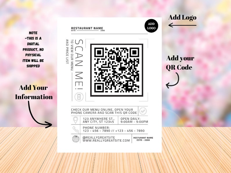 Printable Menu & Price List QR Code Sign Template, Scan to View Menu ...