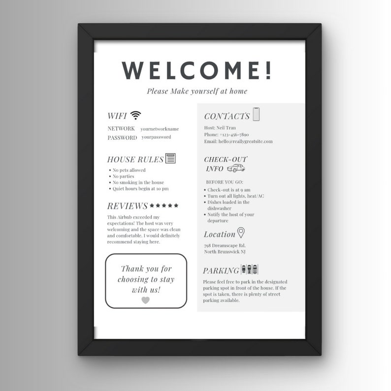 Editable Airbnb Welcome Sign, Printable Short-term Rental Sign ...