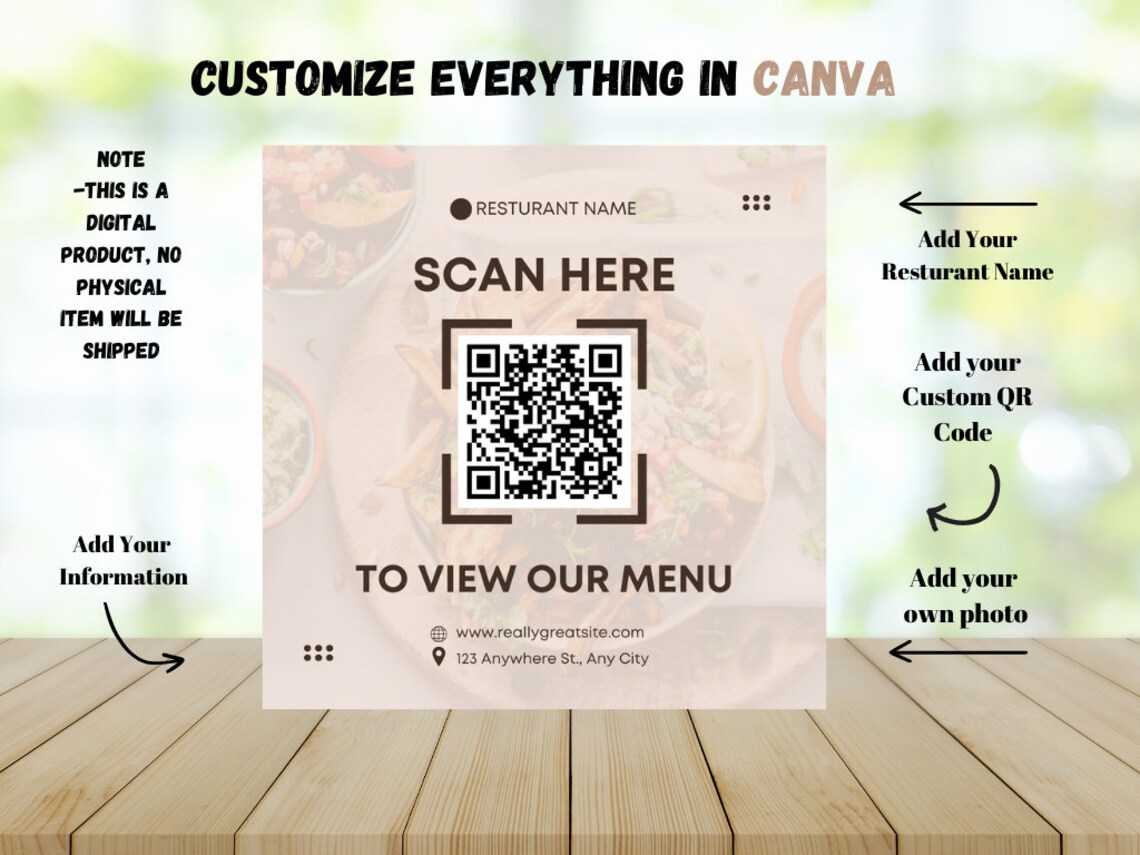 Printable Menu QR Code Sign Template, Editable Scan to View Menu Sign ...
