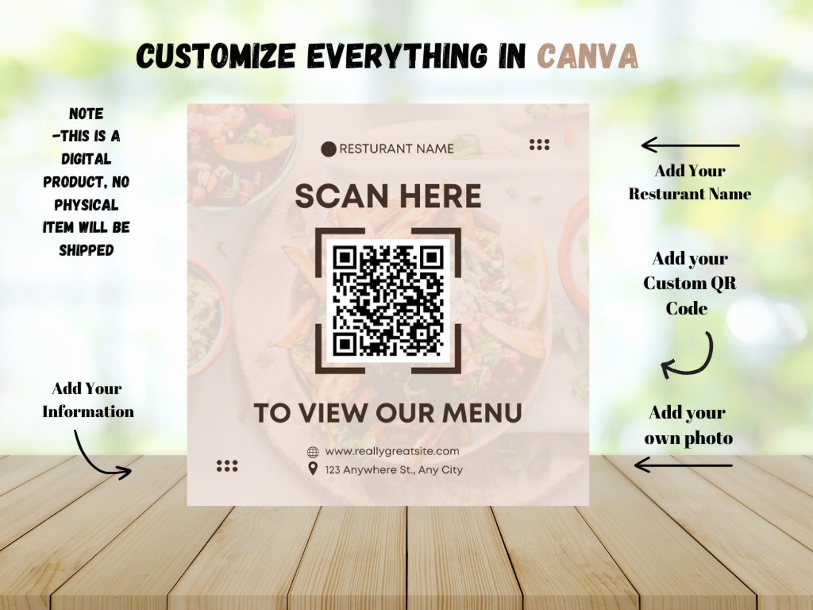 Printable Menu QR Code Sign Template, Editable Scan to View Menu Sign, Instant Download, Minimal ...