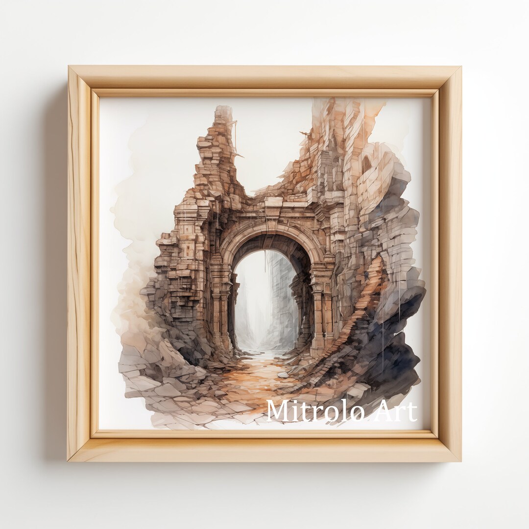 Vintage Castle Watercolor, Printable Medieval Art, Historical Landscape ...