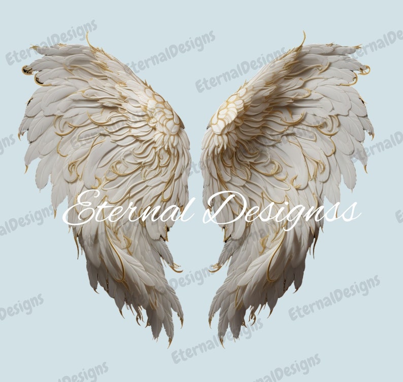 White and Gold Angel Wings PNG | Angel Wings Clipart | Realistic Wings ...