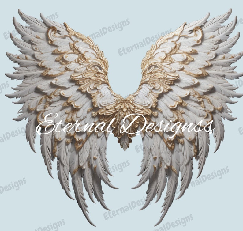 White and Gold Angel Wings PNG | Angel Wings Clipart | Realistic Wings ...