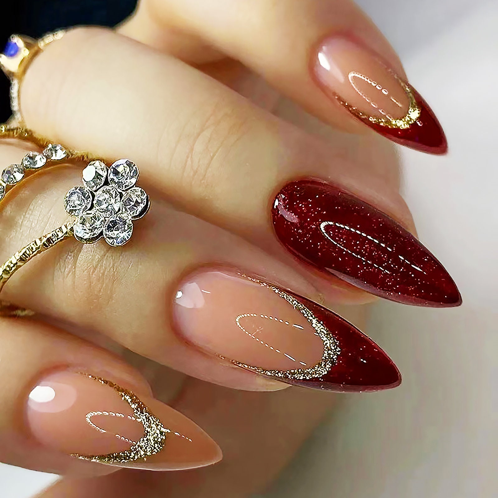 Red And Gold Acrylic Nail Designs