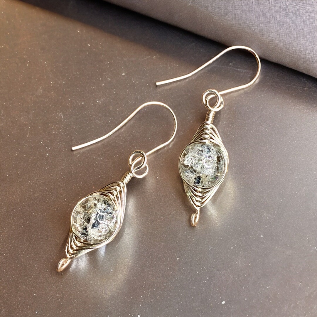 Double Herringbone Weave Czech Glass Earrings, Crackled Glass Beaded ...