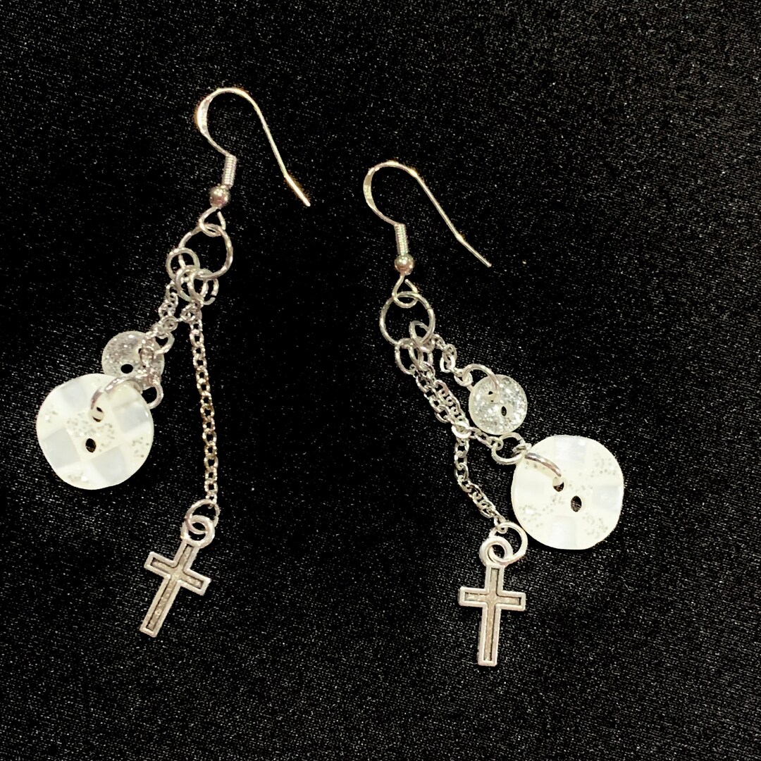 Tiny Cross Drop Chain Cluster in Silver & White Ultra - Etsy
