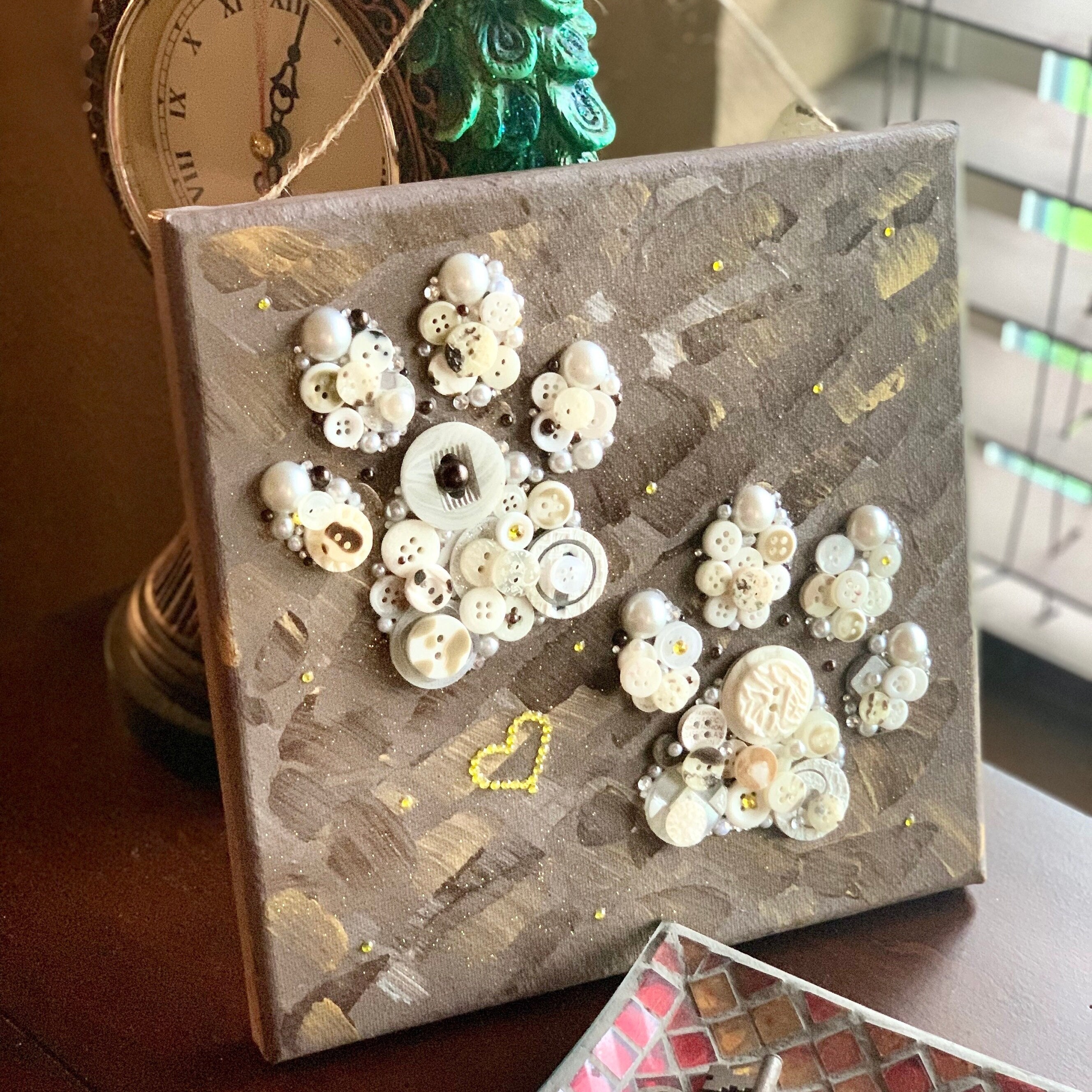 Double Paw Print Art on 8x8 Canvas, Paw Print Boho Signs, Dog Mama ...