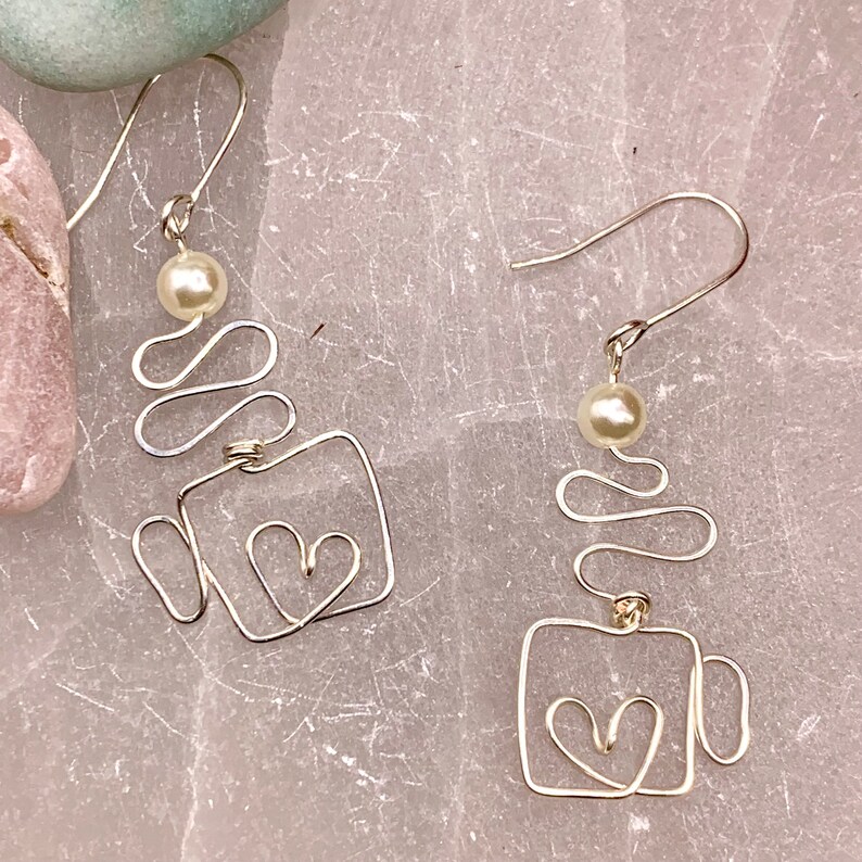 Coffee Mug Heart Sterling Silver Wire Earrings, Coffee Cup Boho ...