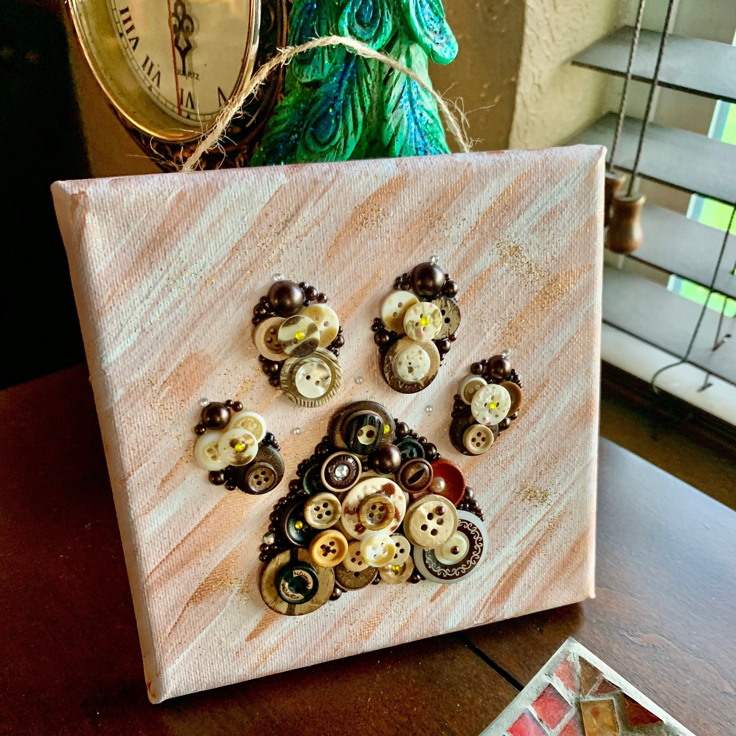 Paw Print Boho Signs, Dog Mama Button Art, Paw Print Button Art on Canvas, Pet Lovers Button ...