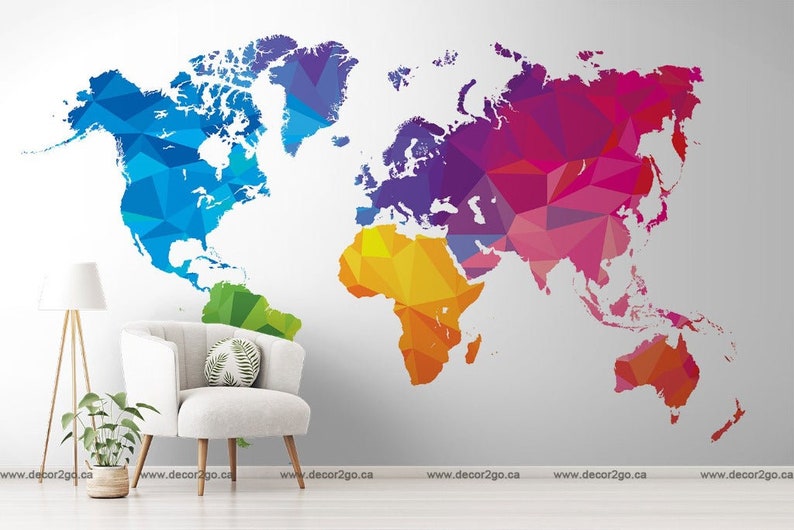 Geometric World Map Wallpaper Mural - Etsy