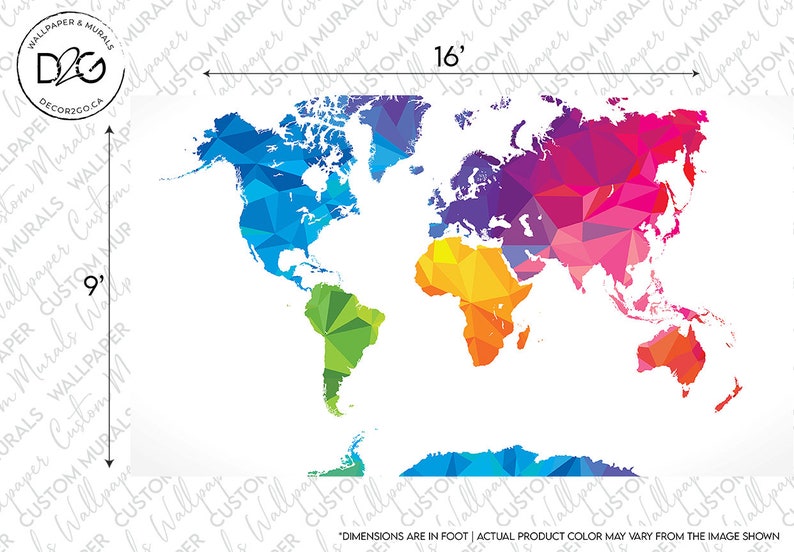 Geometric World Map Wallpaper Mural - Etsy