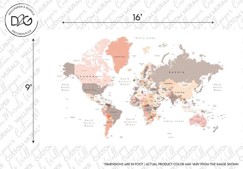 Peach World Map Wallpaper Mural - Etsy