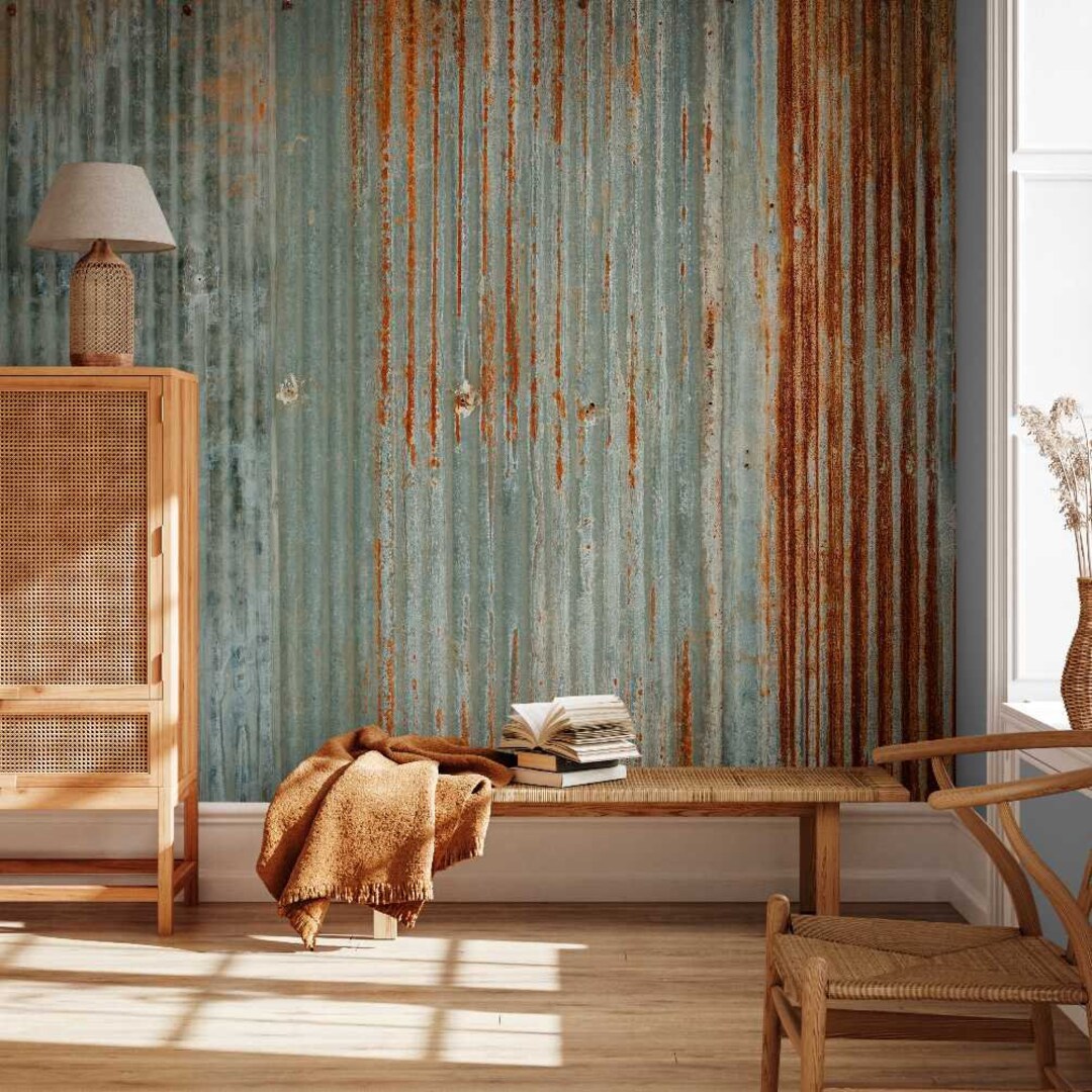 Rustic Wallpaper Mural, Rusted Metal Look, Chic Urban Home Decor ...