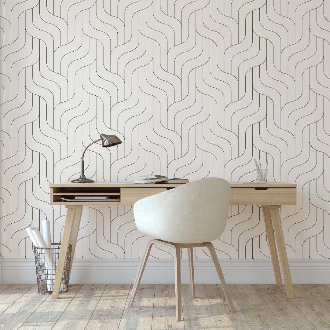 Wavy Pattern Wallpaper Mural | Retro Wall Decor | Vintage Accent Wall ...