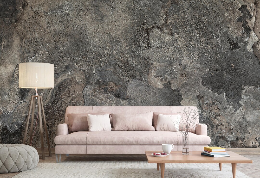 Rustic Cement Concrete Wallpaper Mural – Industrial Faux Concrete Wall ...