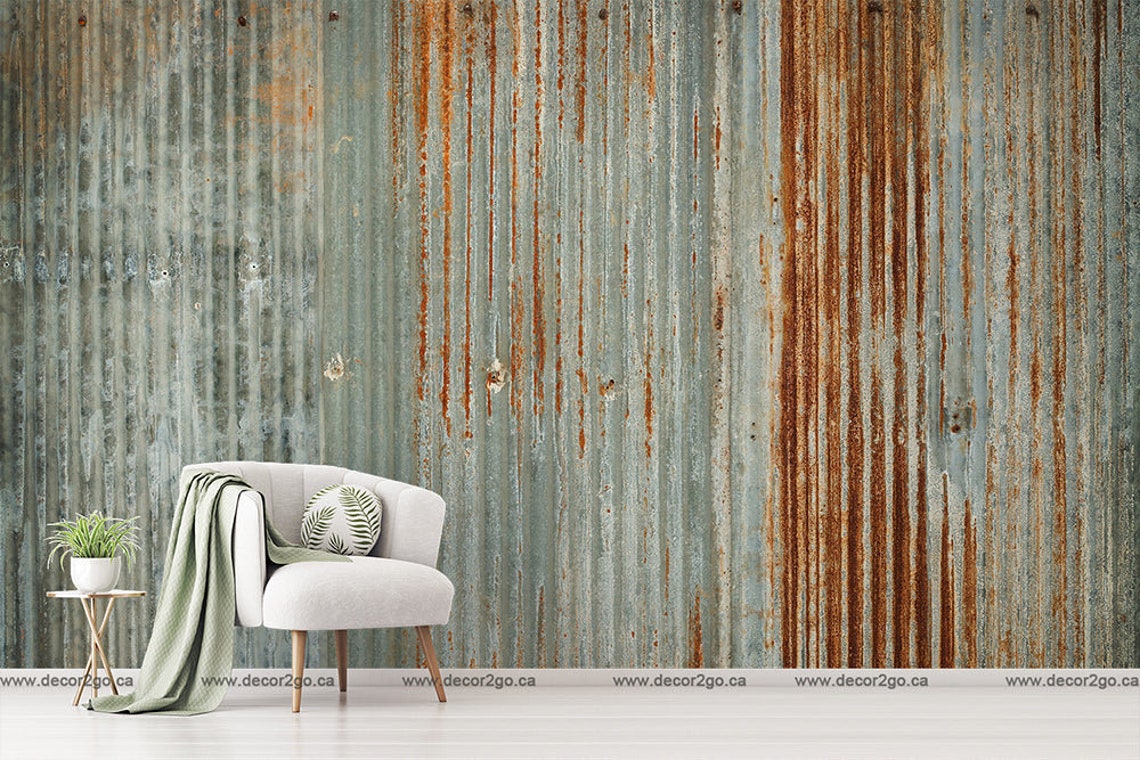 Rustic Wallpaper Mural, Rusted Metal Look, Chic Urban Home Decor ...