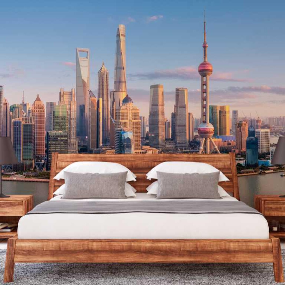 Shanghai Skyline Wallpaper Mural - Etsy