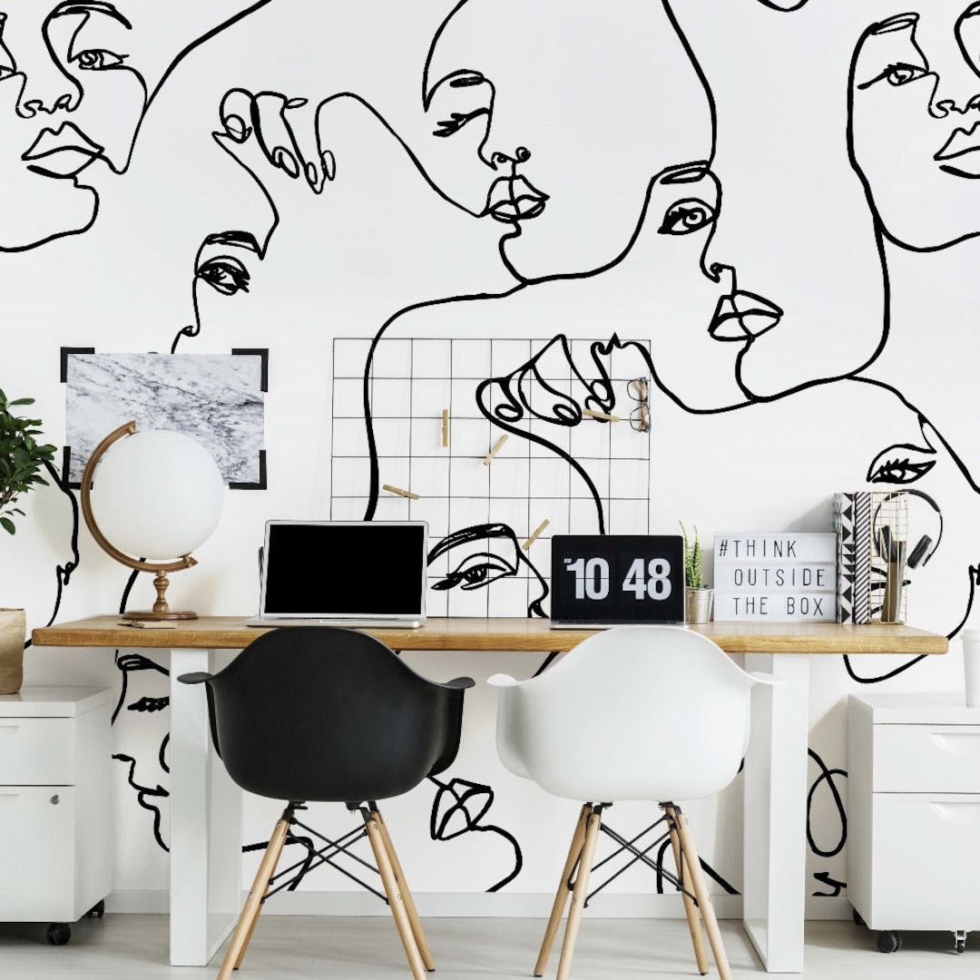 Personalized Familiar Faces Mural Wallpaper Whimsical Illustrated ...