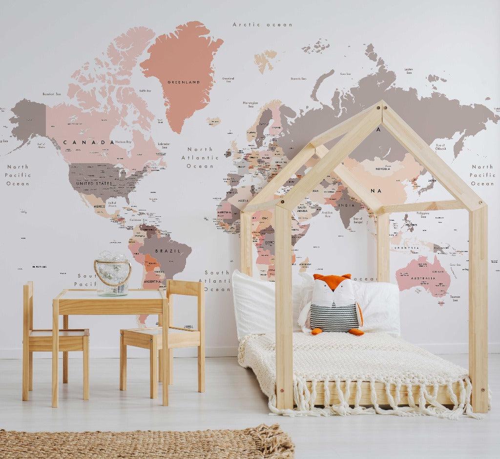 Peach World Map Wallpaper Mural - Etsy