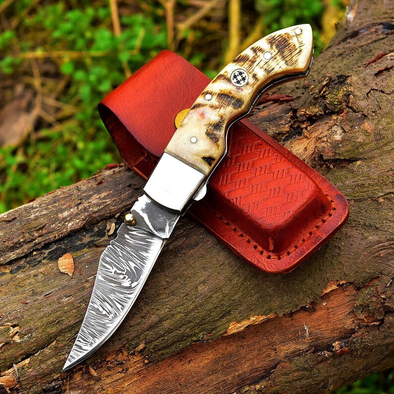 Custom Handmade Pocket Knife With Leather Sheath - Etsy