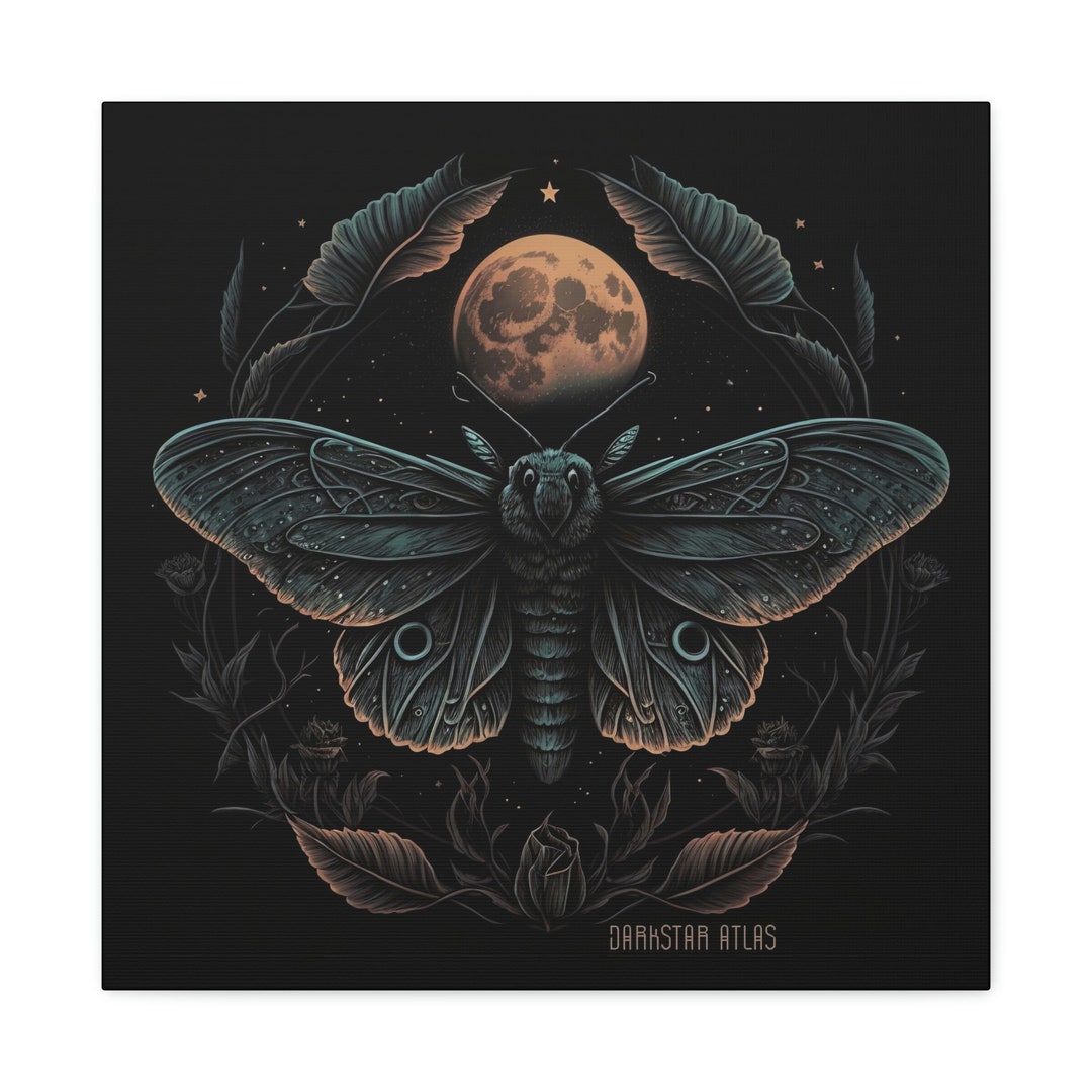 LUNAR Moth Ai Generated Goth Canvas Print With Blue and Toupe - Etsy