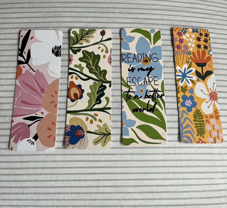 4 Handmade Graphic Illustrated Floral Bookmarks - Etsy