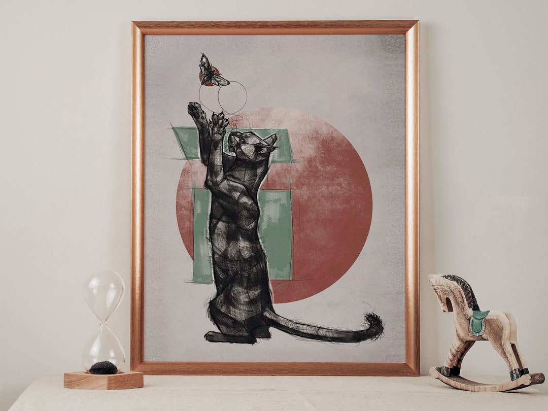 Cat and Moth, Wall Art, Poster, Print, Vintage - Etsy