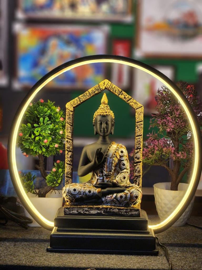 Creative Porcelain Buddha Statue Decorative Set With LED Light Buddha ...