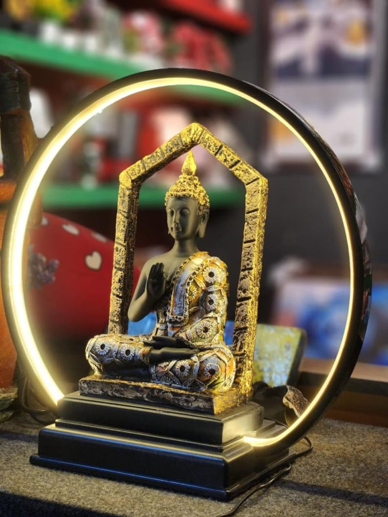 Creative Porcelain Buddha Statue Decorative Set With LED Light Buddha ...