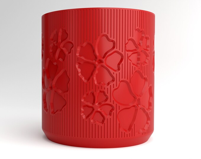 Vase Flower Pot STL 3D Printing With Engraved Vertical Line and Flower ...