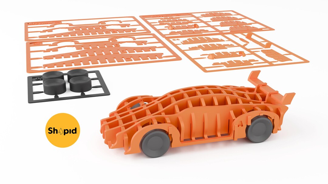 3D Printable Supercar Model Kit – Waffle Frame STL Files (DIY Assembly ...