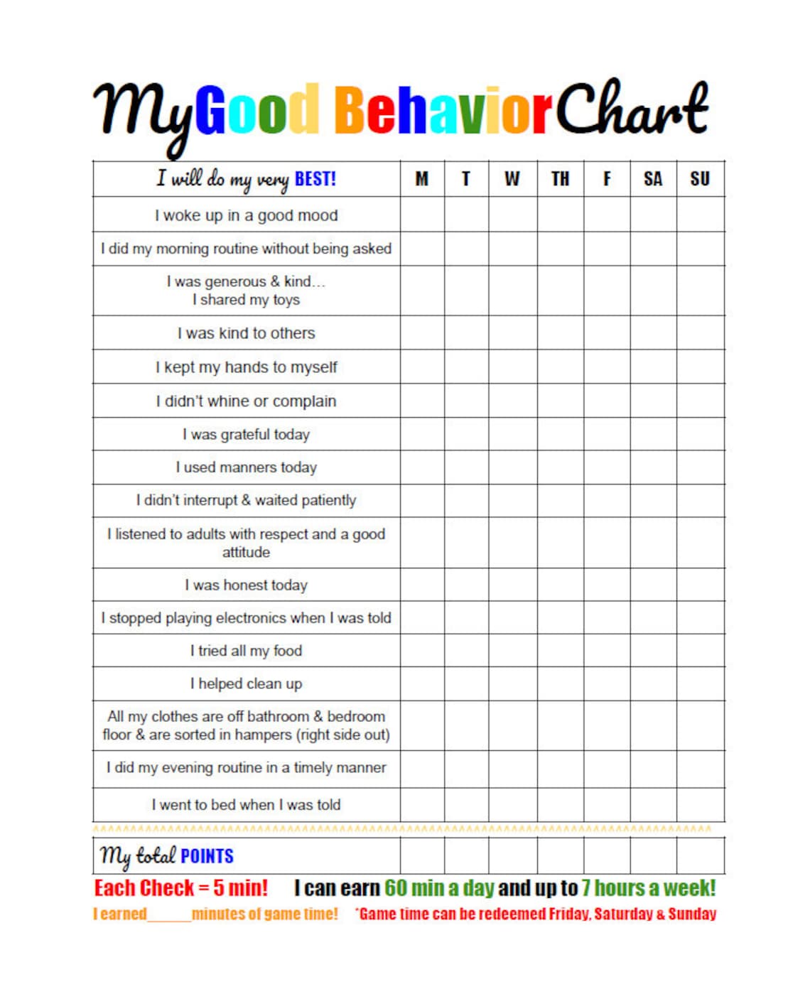 Daily Reward Chart, Good Behavior Chart, Are You Bored - Etsy