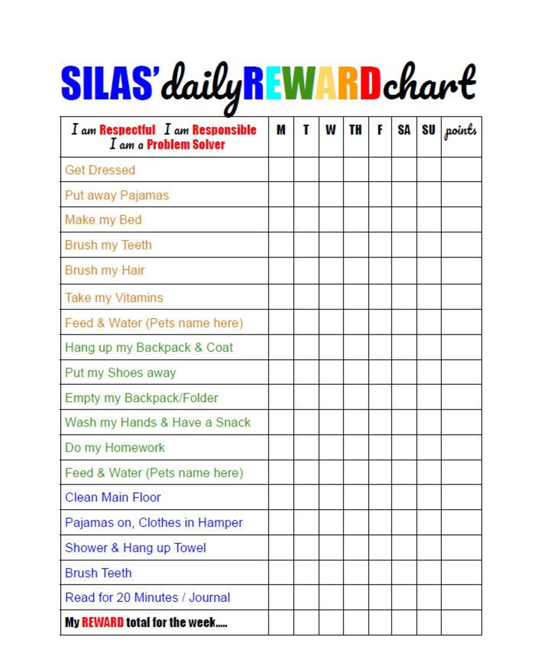 Daily Reward Chart, Good Behavior Chart, Are You Bored - Etsy