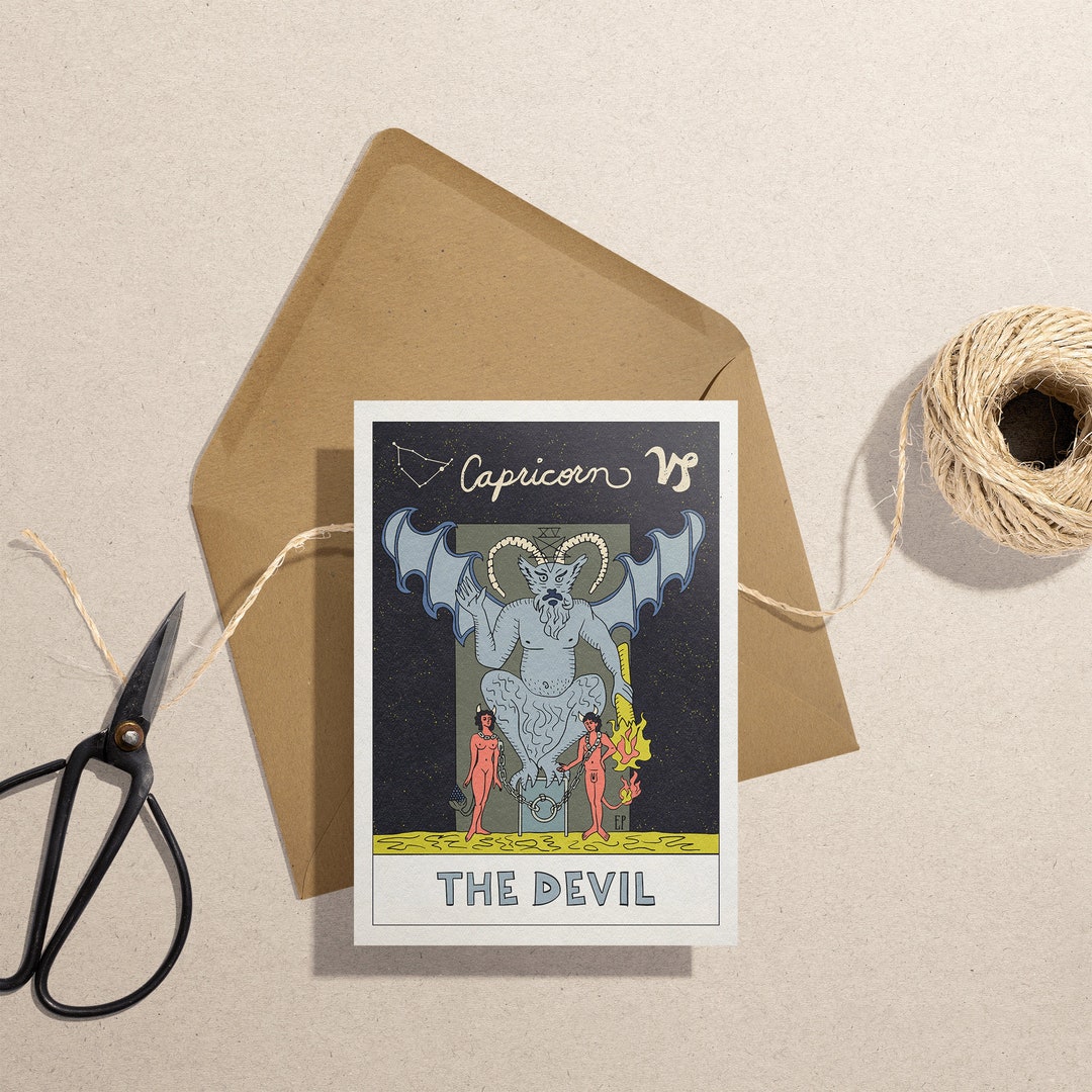 Capricorn Tarotscope Birthday Greeting Card, the Goat, Zodiac ...