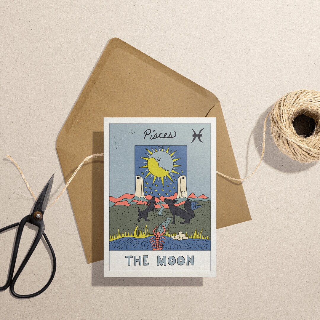 Pisces Birthday Card, the Moon Tarot Card, Zodiac Astrology Greeting ...