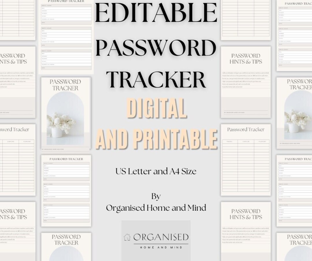 Password Tracker Digital and Printable Insert, Printable Password ...