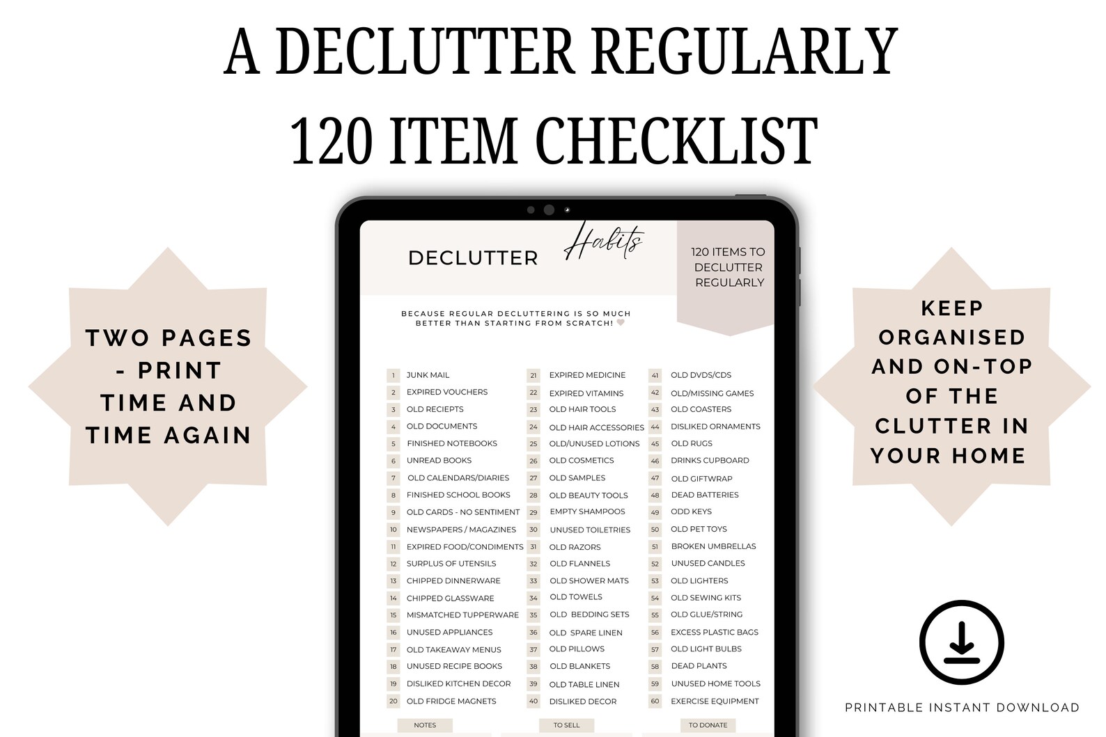 120 Items to Declutter Regularly Checklist Declutter Worksheets ...