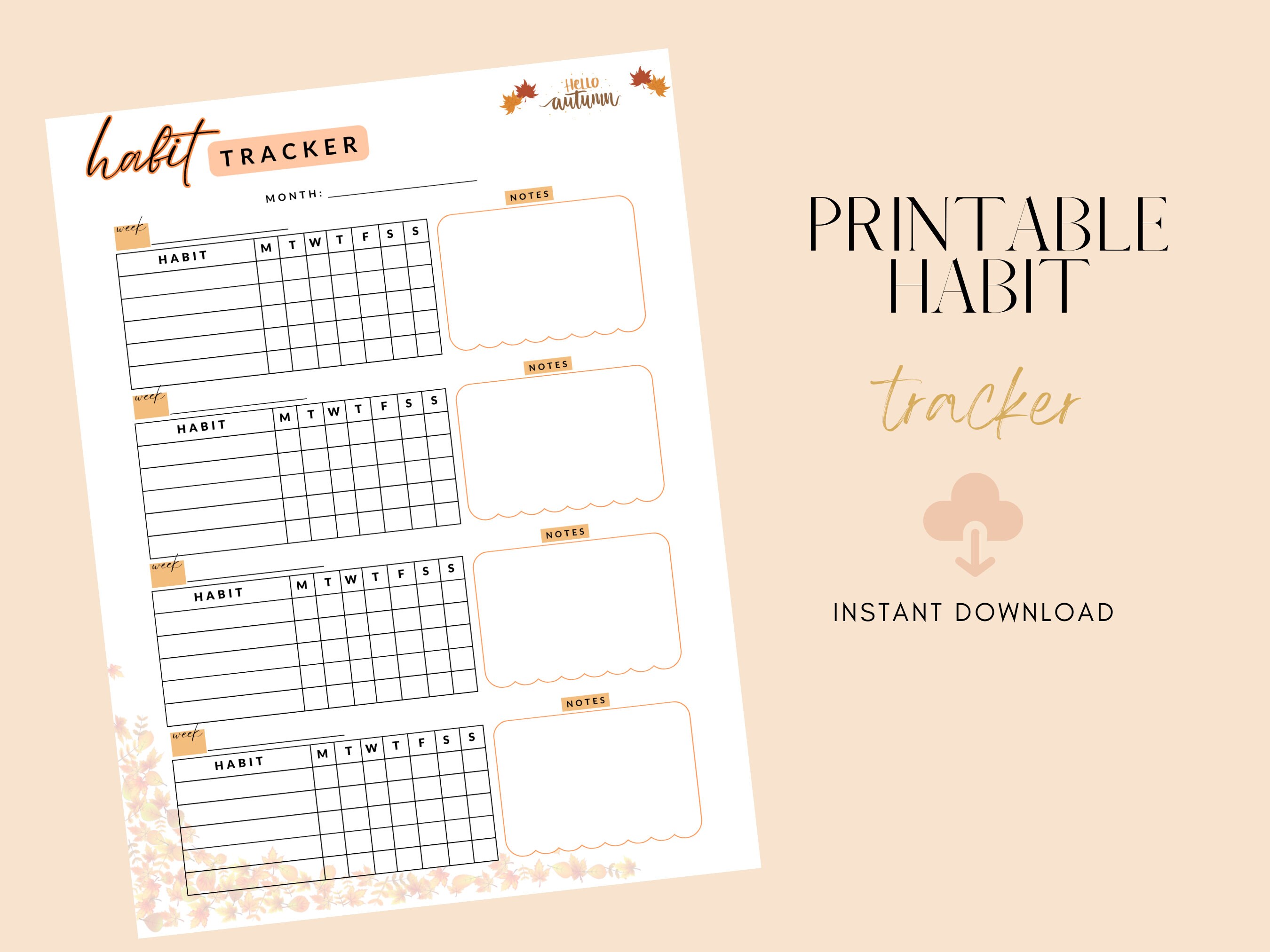 Habit Tracker for Fall, Printable Monthly Habit Tracker, Habit Tracker ...