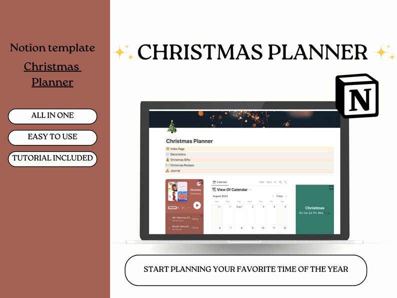 Notion Template Christmas Planner | Holiday Planner, Christmas Calendar ...