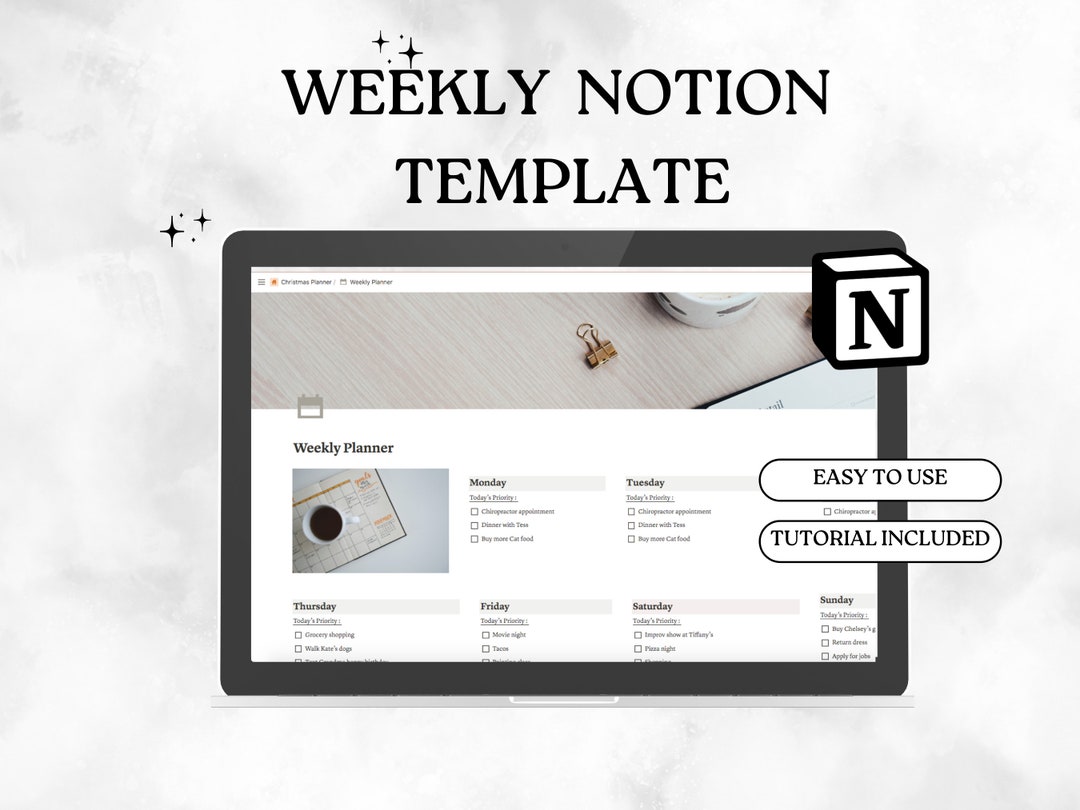 Notion Weekly Planner Template - Notion Template,notion Dashboard, Notion Aesthetic, Notion ...
