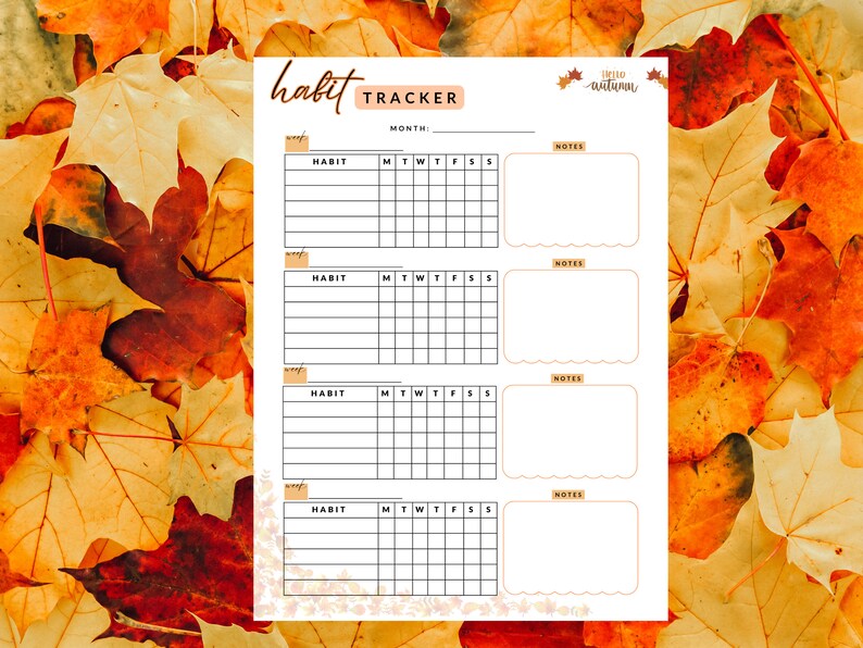 Habit Tracker for Fall, Printable Monthly Habit Tracker, Habit Tracker ...