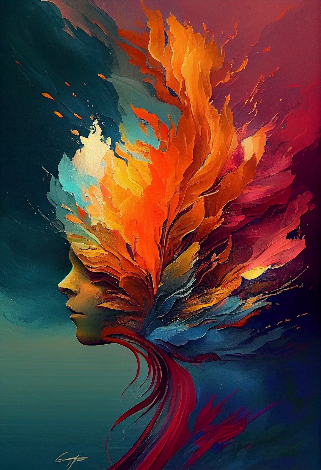 Abstract Art Girl Digital Print Vibrant Vivid Aura Cool Psychedelic 3D ...