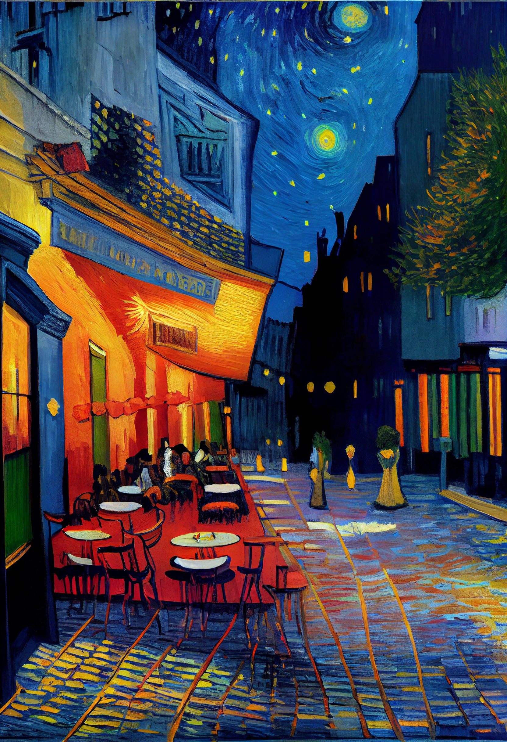 Cafe Terrace 3D Abstract Digital Print Vibrant Vivid Aura Retro Vintage ...